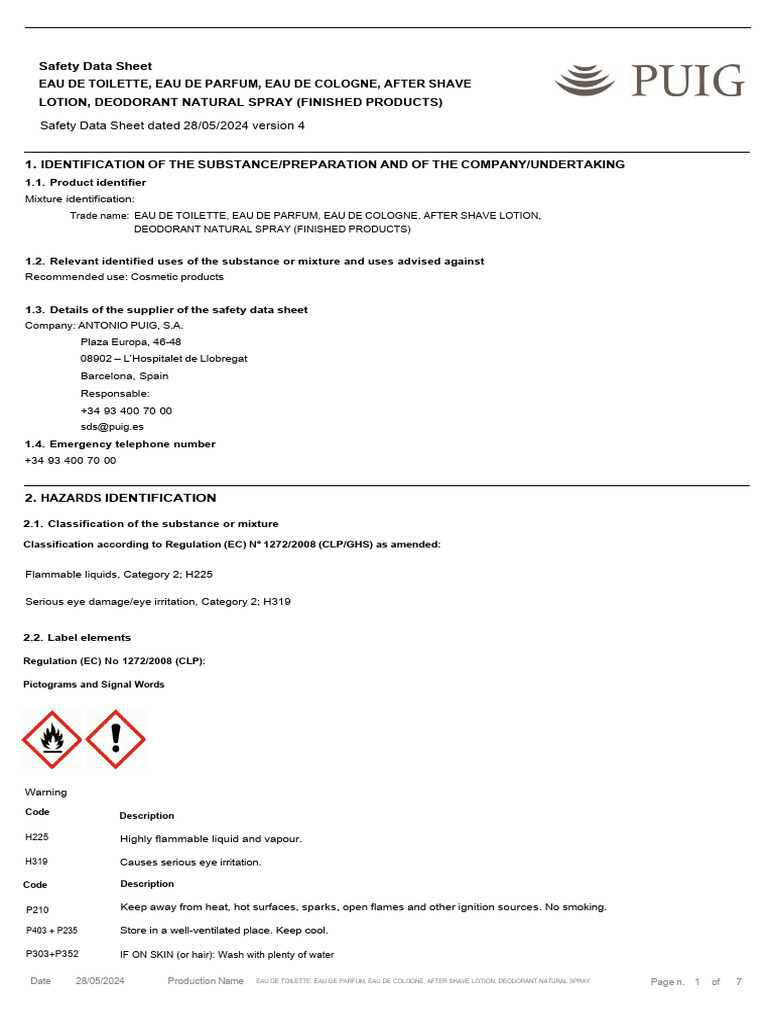 Sds en Apsa Hydroalcpholic Product | PDF | Dangerous Goods | Occupational Safety And Health