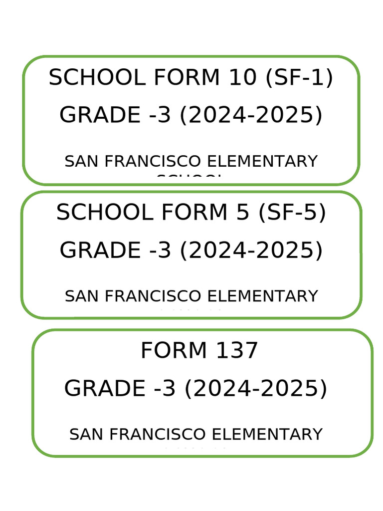 School Form 10 (Sf-1) GRADE - 3 (2024-2025) : San Francisco Elementary ...