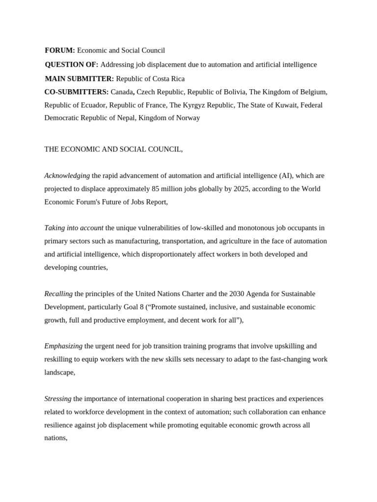 ECOSOC Topic 1 Costa Rica Dora Mu Approved | PDF | Artificial ...