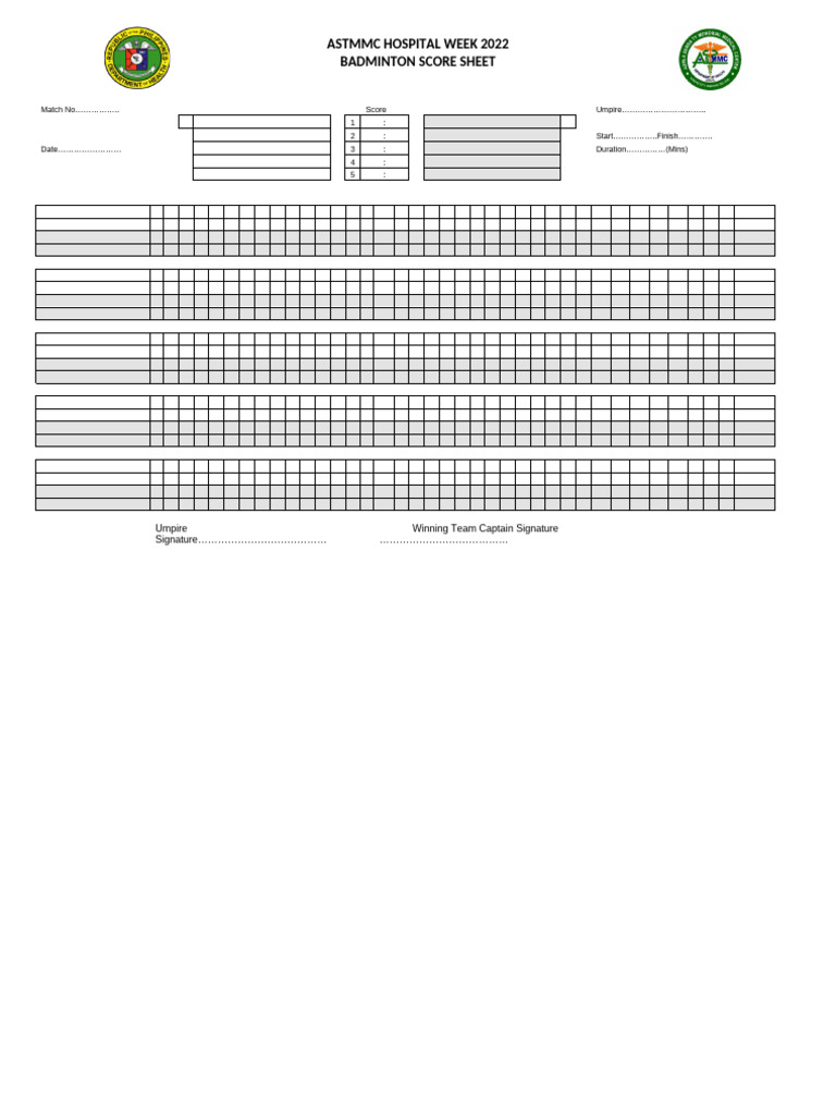 Badminton Score Sheet 2022 | PDF