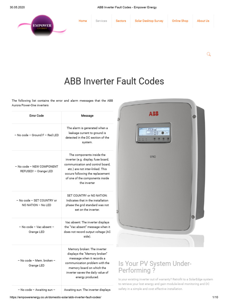 ABB Inverter Fault Codes - Empower Energy | PDF | Power Inverter ...