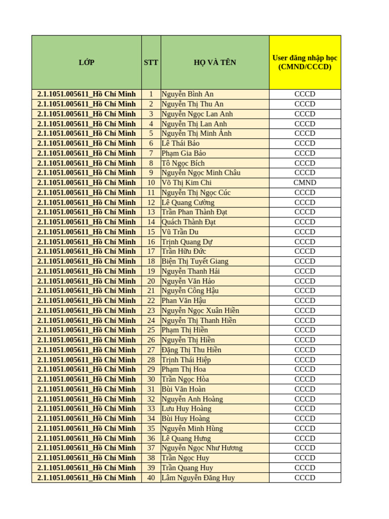 DSHV Ffs - Can Tho, Hai Phong, Binh Dinh, HCM - GV Duy | PDF