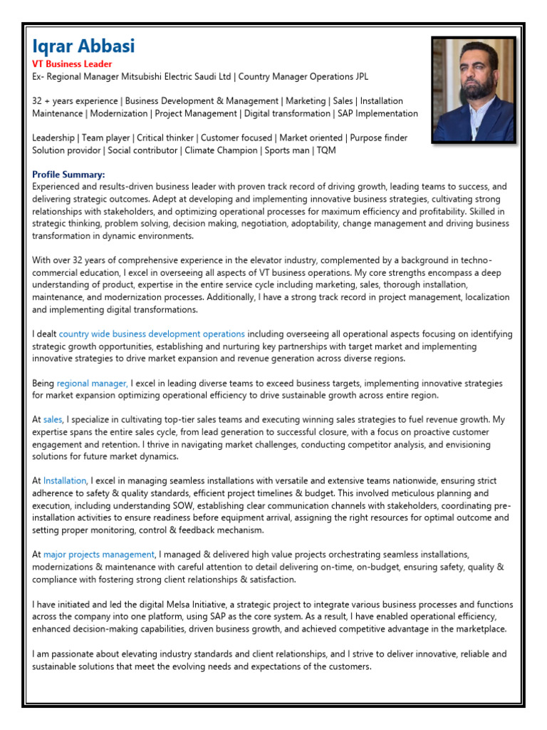 Iqrar Abbasi Resume # VT Business Leader | PDF | Strategic Management ...