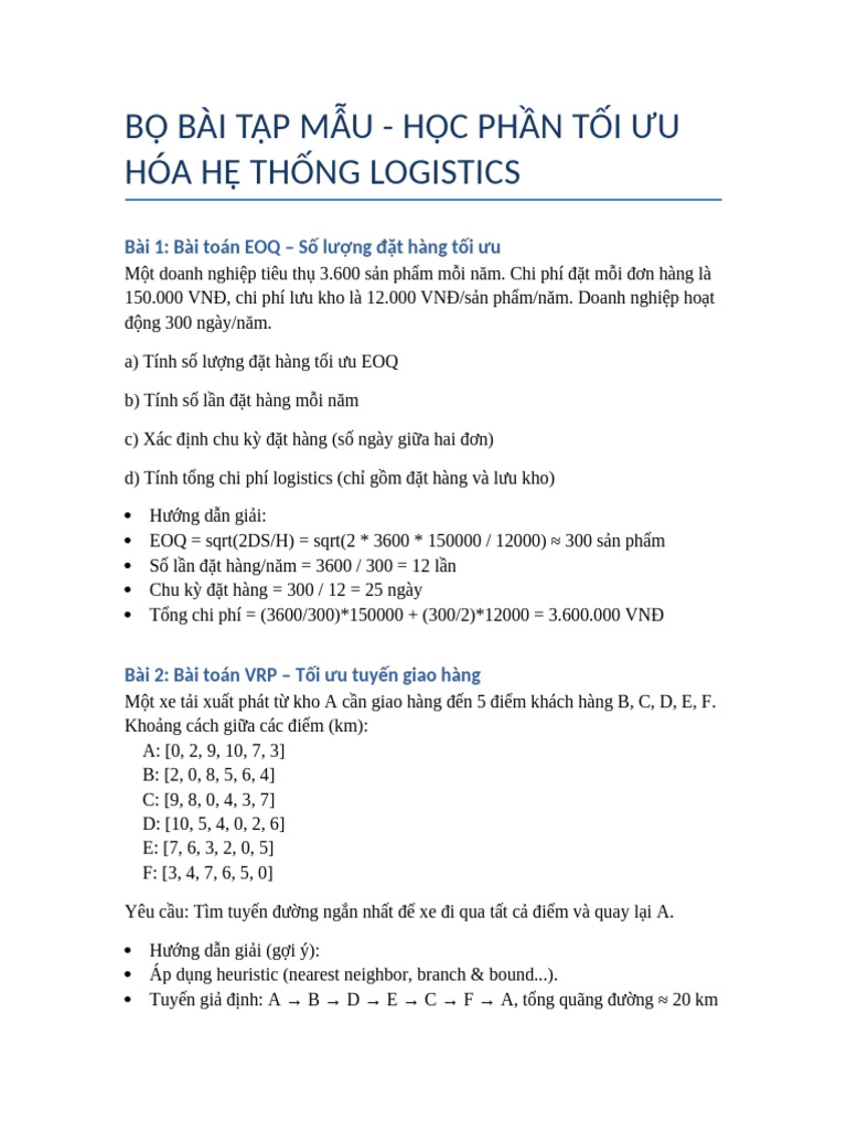 Bai Tap Mau Logistics | PDF