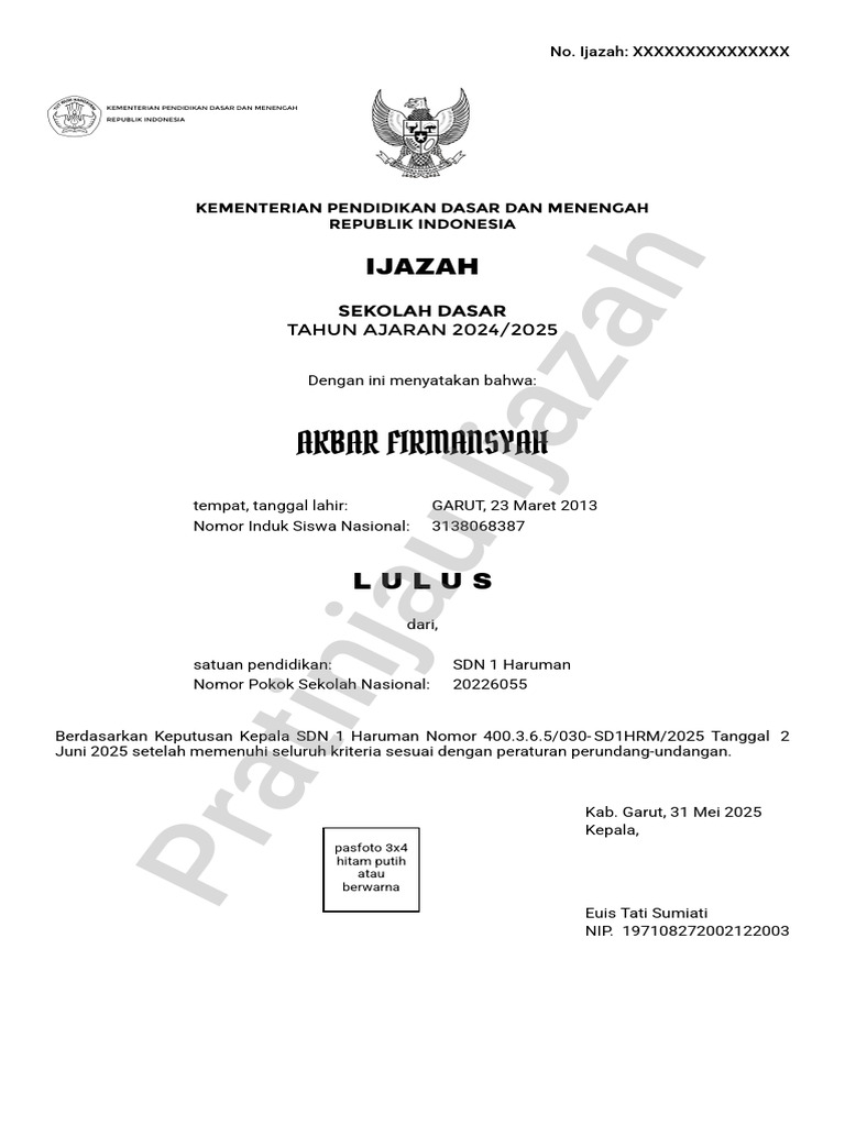 Contoh Ijazah 2025 | PDF