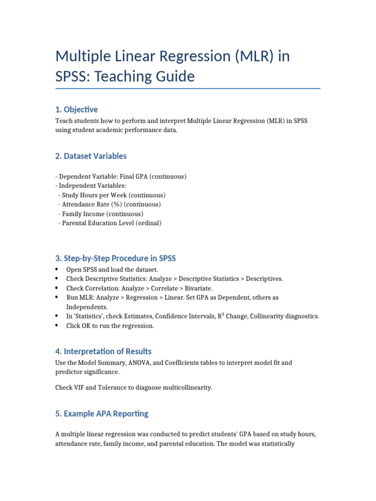 MLR_SPSS_Teaching_Guide | PDF