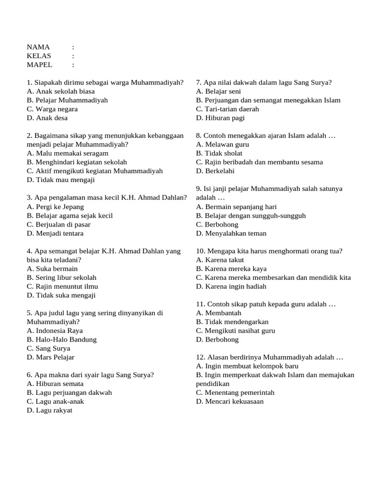 Soal Latihan KMD Kelas 3 | PDF