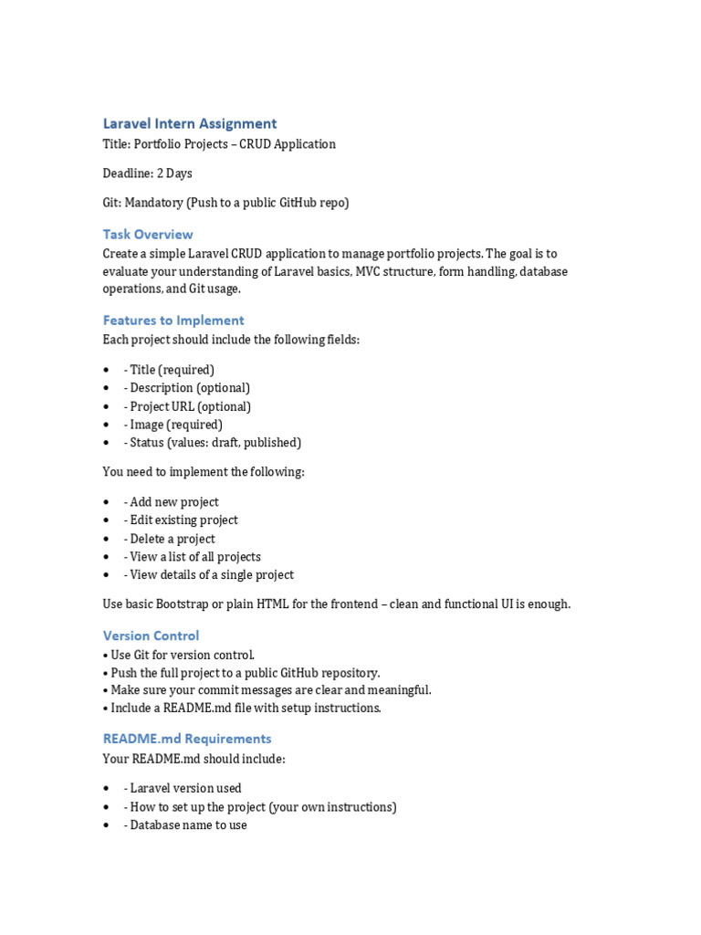 Laravel Intern Assignment Task Sylnovia | PDF