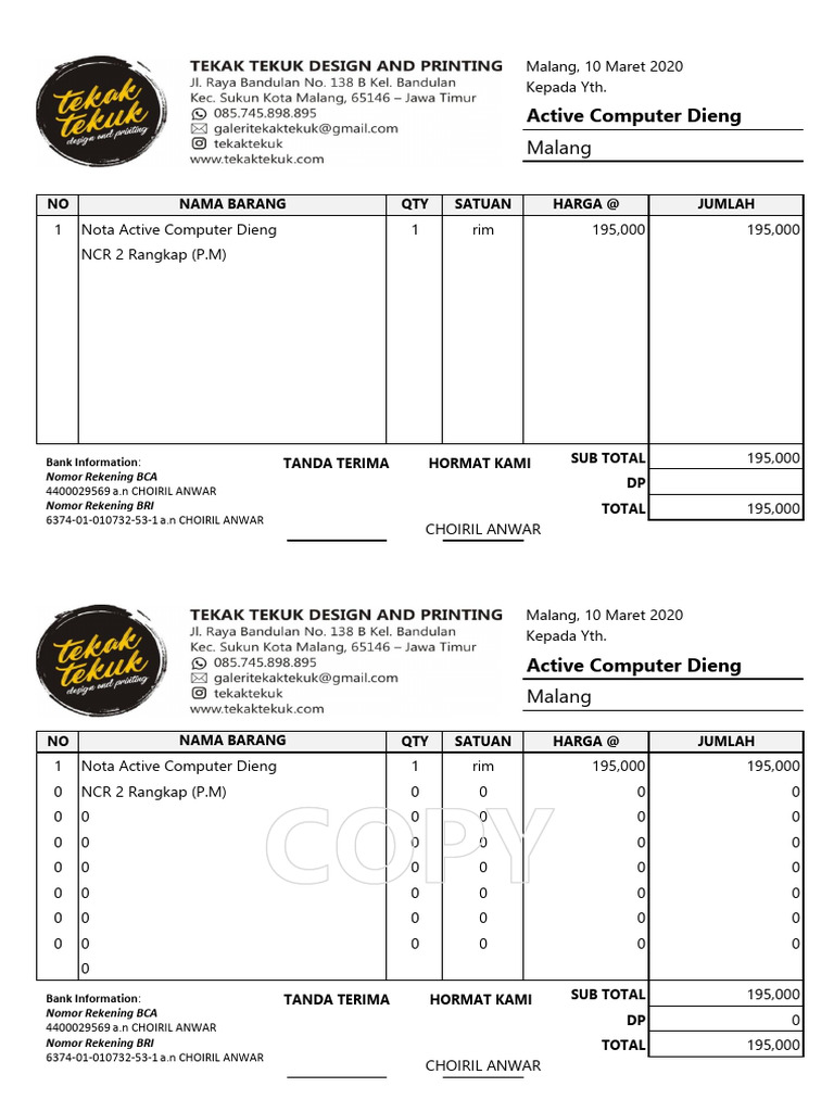 Nota Active Computer Dieng | PDF