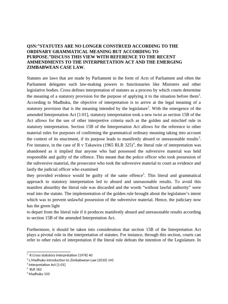 Statutory Interpretation, Question and Answer | PDF | Statutory ...