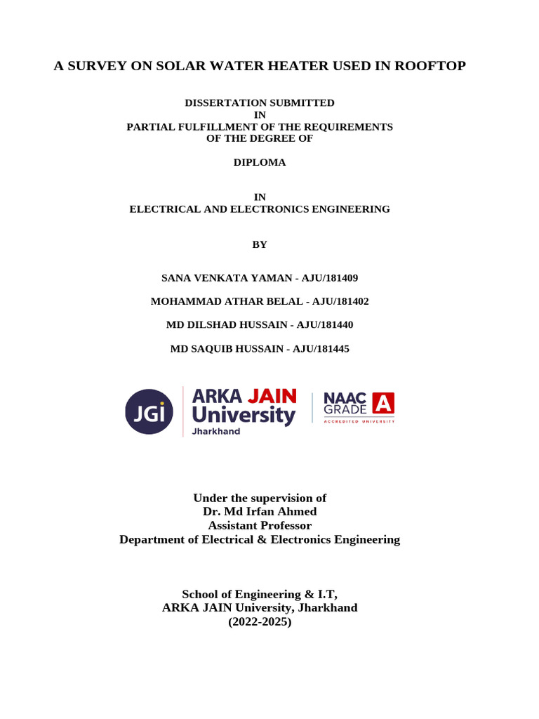 Major Project Report Format | PDF | Water Heating | Solar Energy