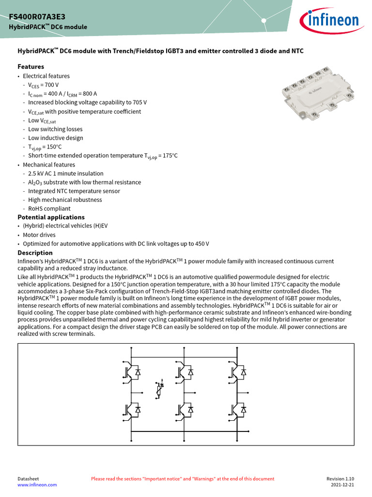 Infineon FS400R07A3E3 DataSheet v01 10 en | PDF | Manufactured Goods | Electricity