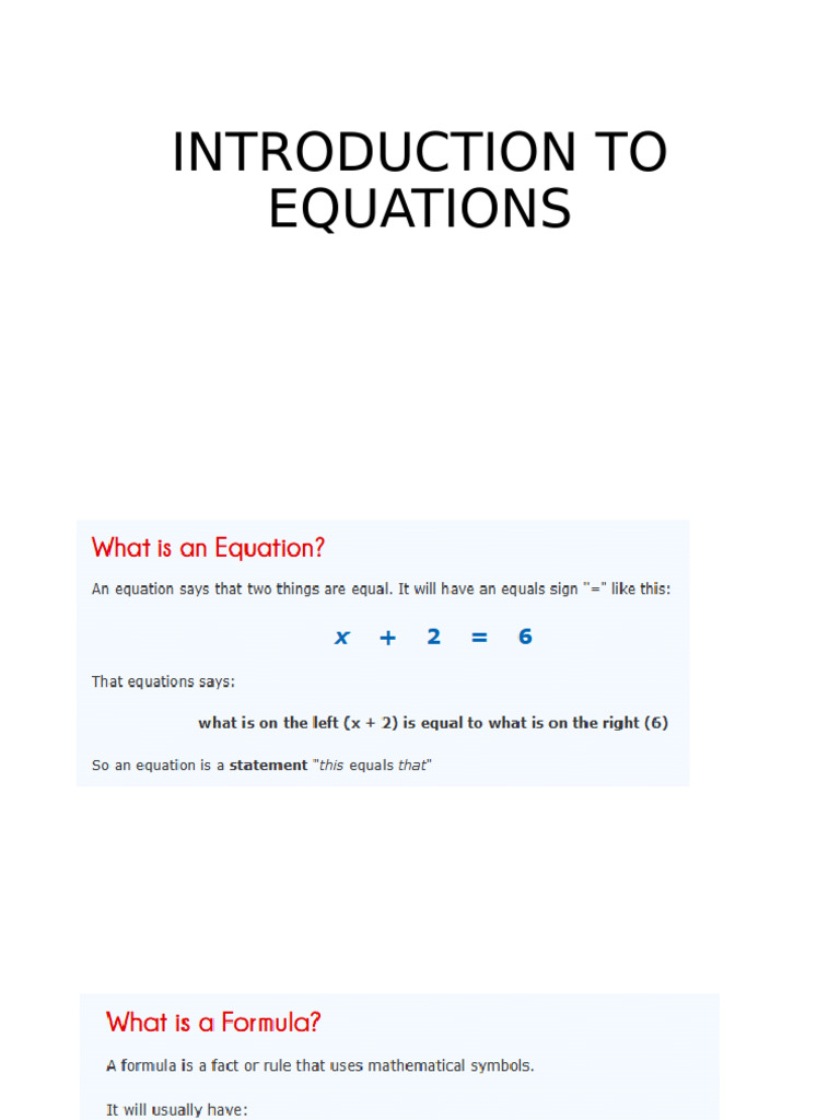 Introduction To Equations | PDF