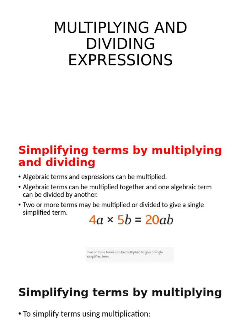 Multiplying and Dividing Expressions | PDF