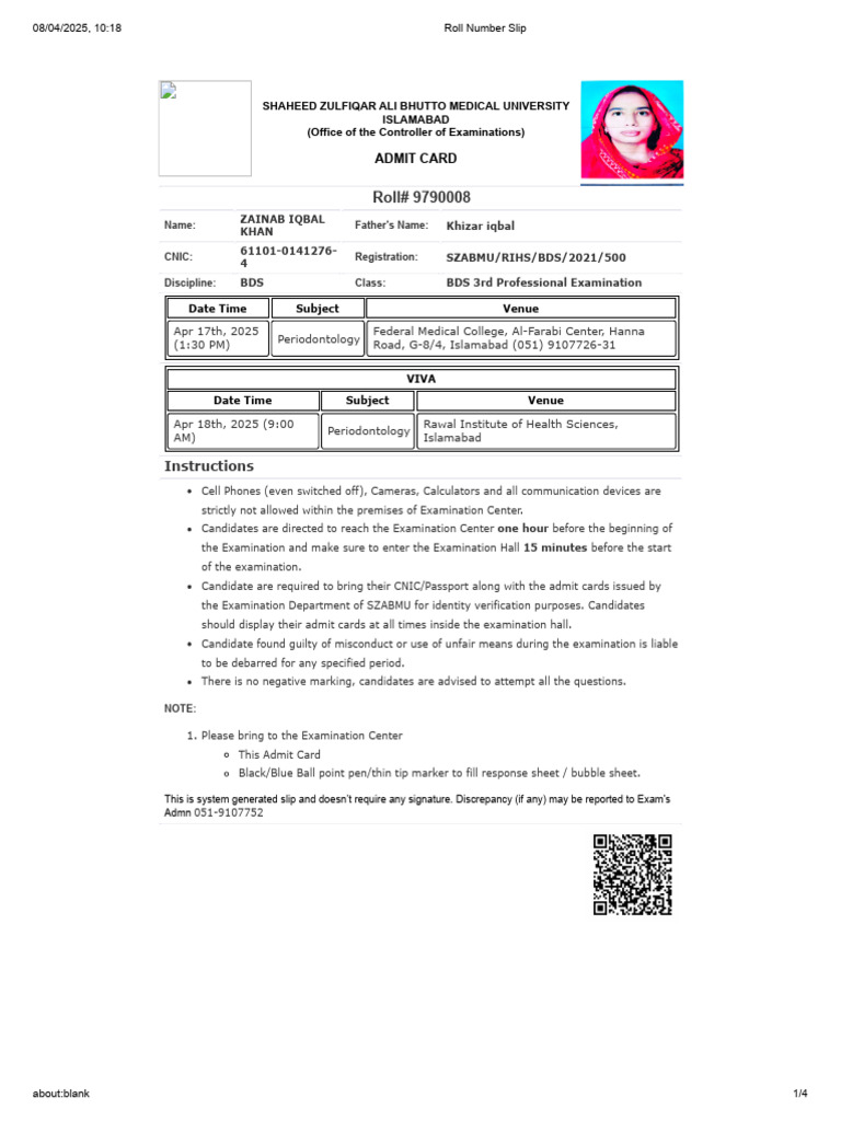 3rd Year Bds Supplementary Exam Roll No Slips | PDF | Pakistan