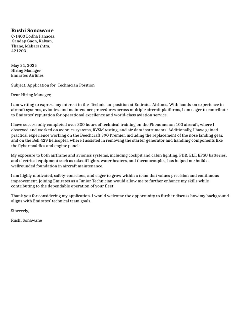 Rushi Sonawane Emirates Cover Letter - docx.PDF 1 | PDF