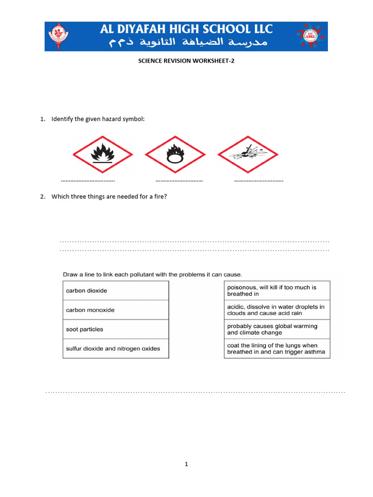 Science Revision Worksheet 2 | PDF | Chemical Elements | Chemical Compounds