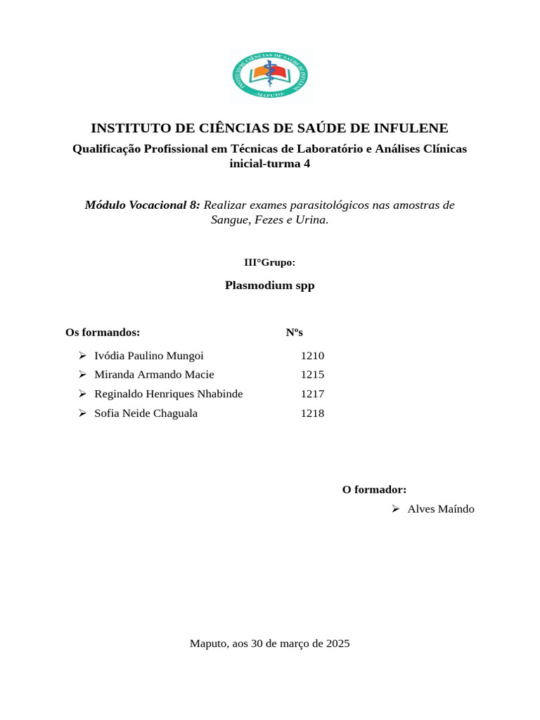 Estudo sobre Plasmodium spp e Malária | PDF | Malária | Plasmodium