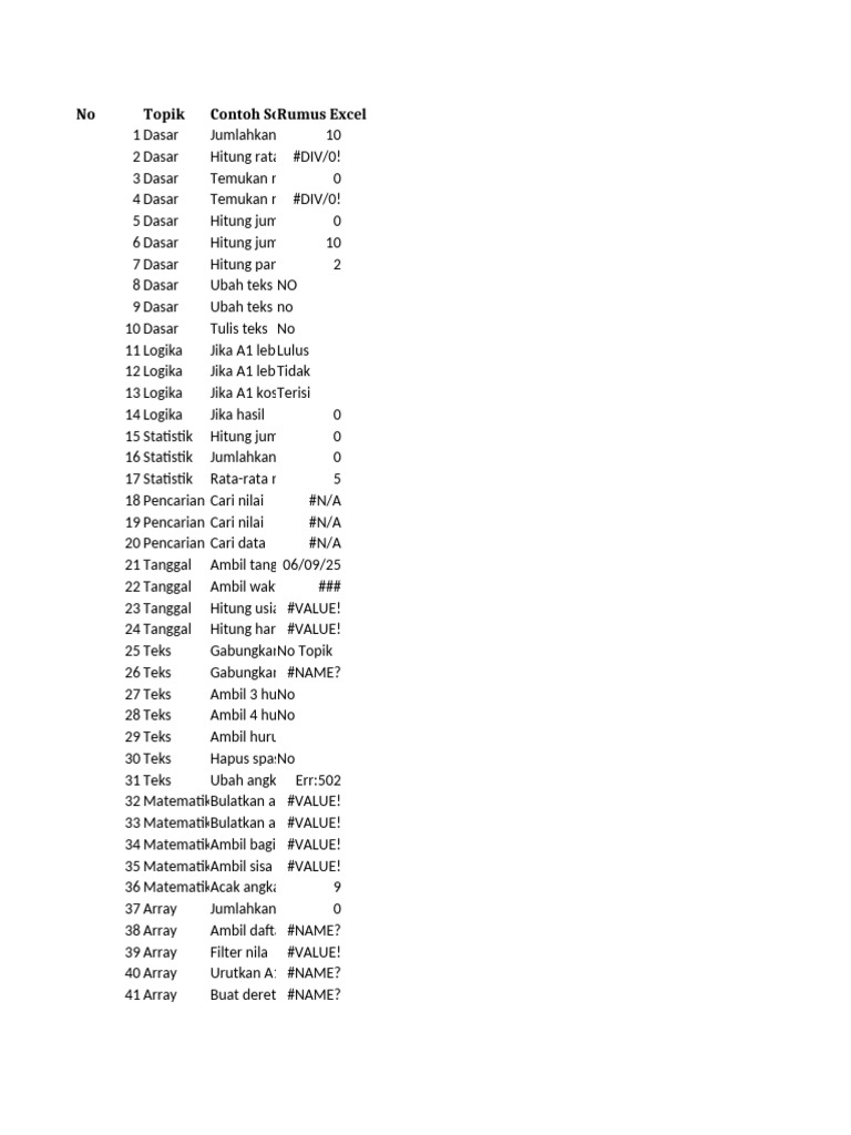 100 Contoh Soal Rumus Excel | PDF