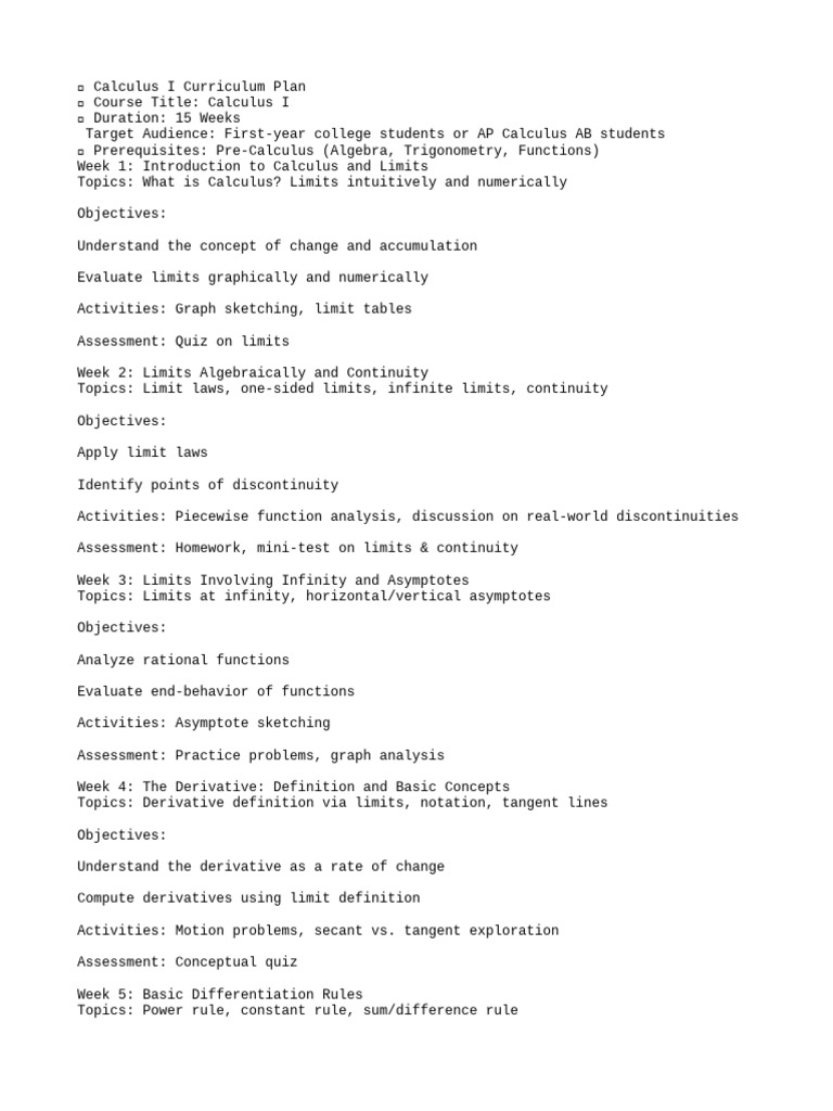 Calculus II Curriculum Plan | PDF | Derivative | Integral