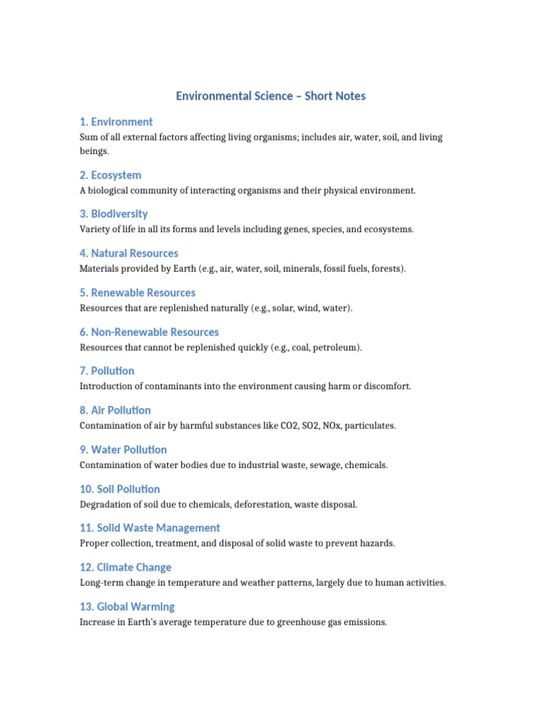 Environmental Science Short Notes | PDF