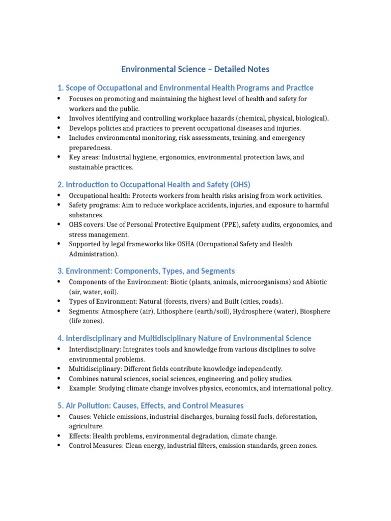 Environmental Science Notes | PDF | Occupational Safety And Health ...