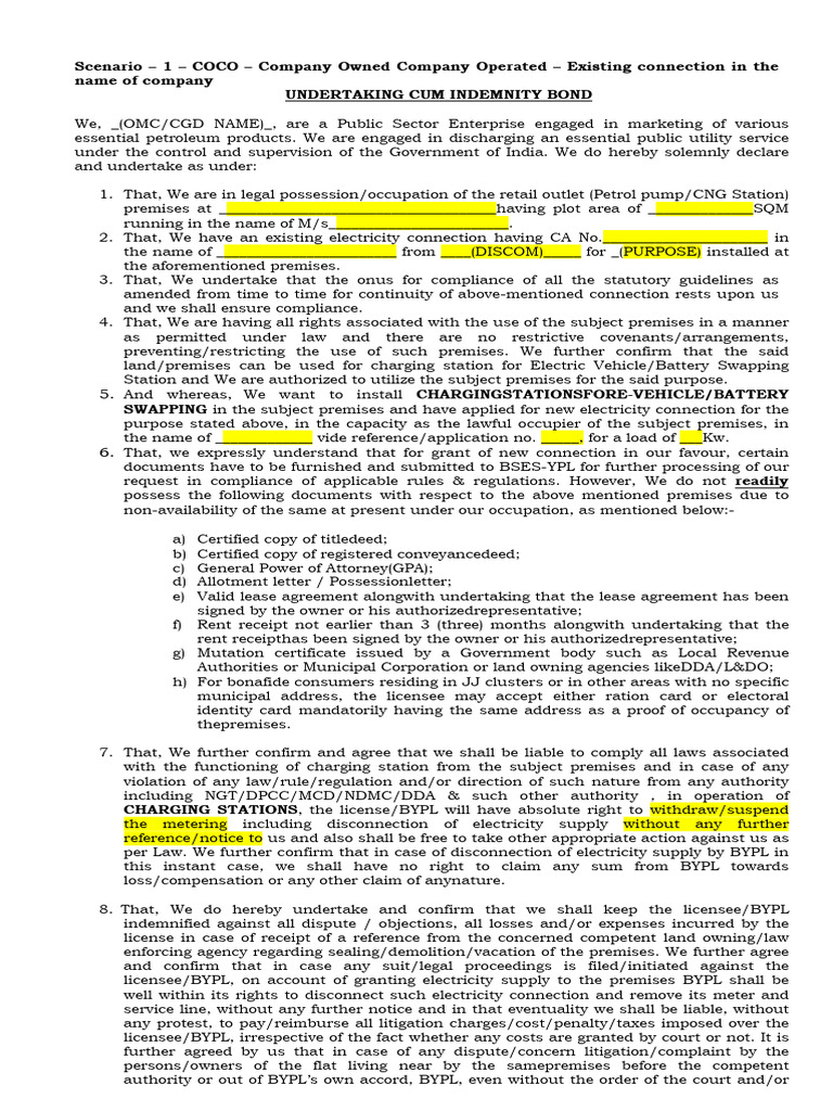 BRPL &BYPL Performa - Undertaking Format | PDF | Indemnity | Lawsuit