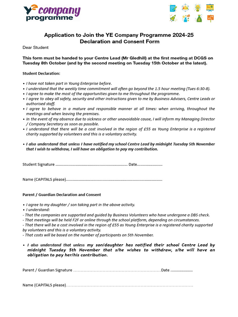 YE Company Programme Application 2024-25 | PDF