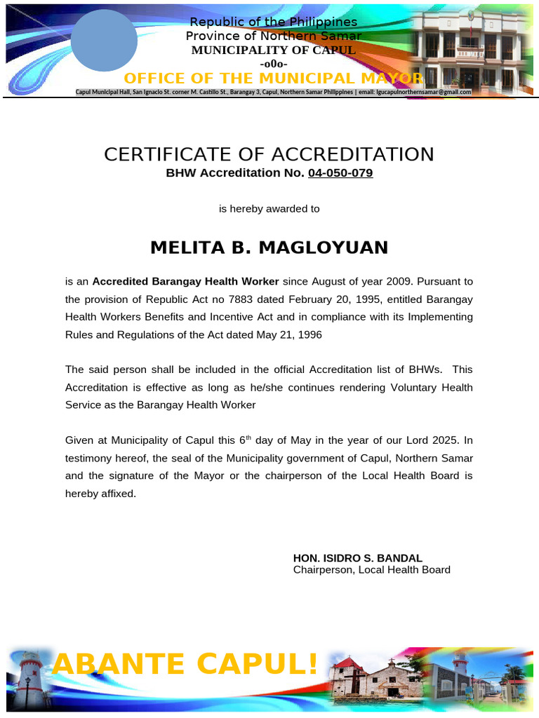 Certificate of Accreditation for BHW | PDF