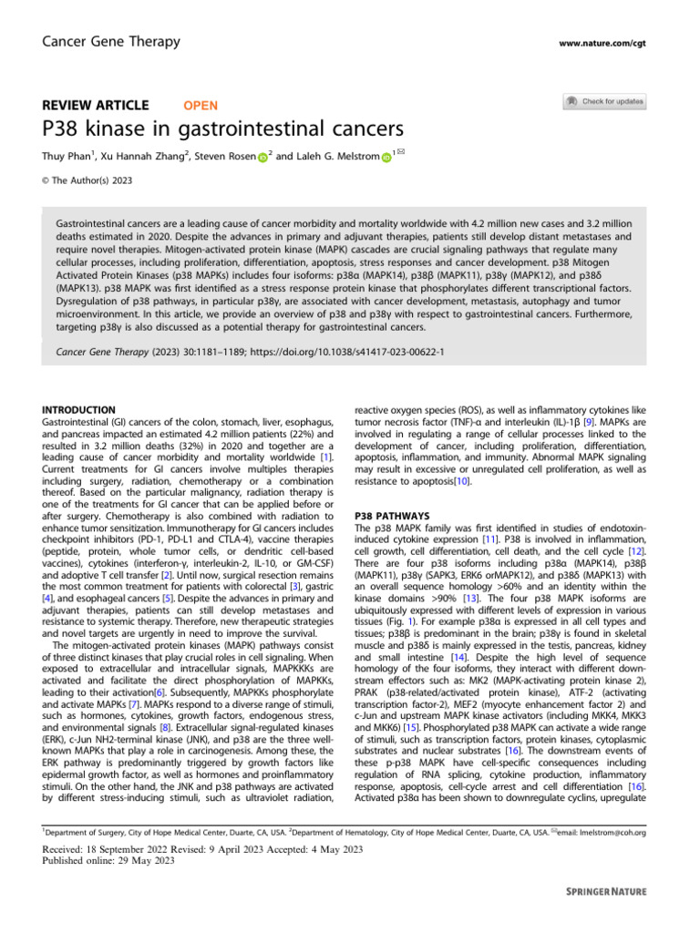 P38 Kinase in Gastrointestinal Cancers | PDF | Mitogen Activated ...