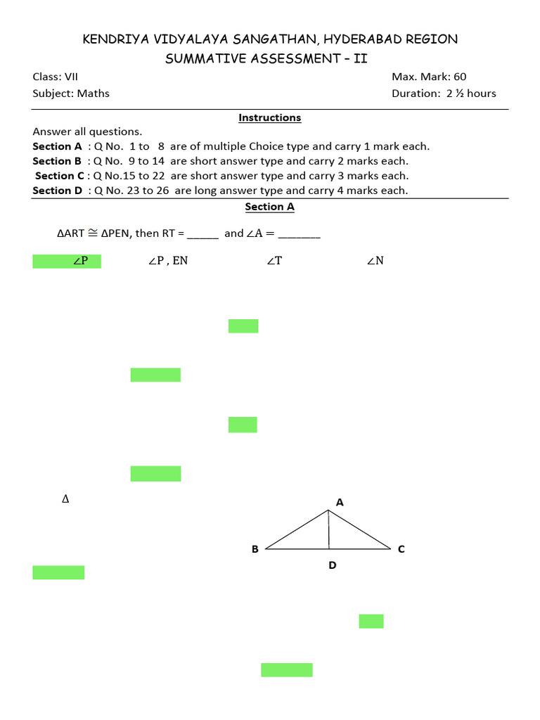 Class 7 Maths Summative Assessment 2024 | PDF | Mathematics | Geometry