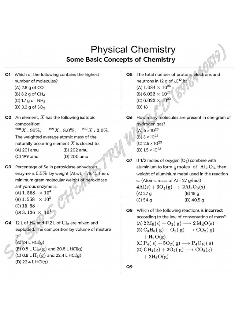 Test On - Some Basic Concept of Chemistry | PDF