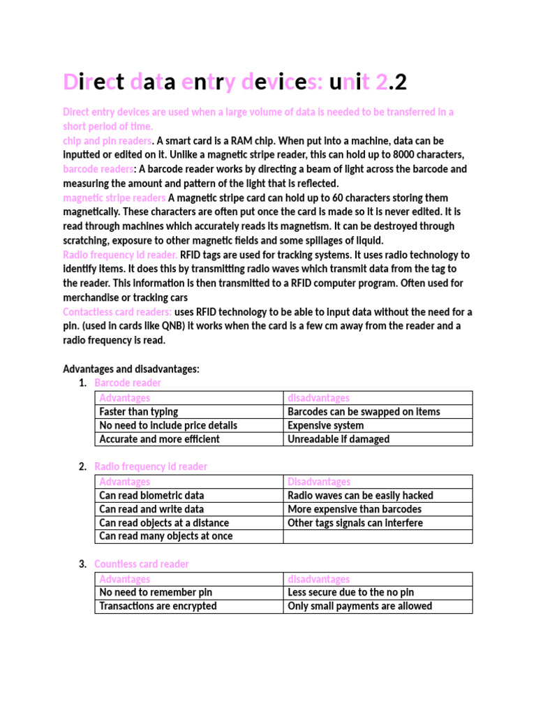 Overview of Direct Data Entry Devices | PDF | Radio Frequency ...