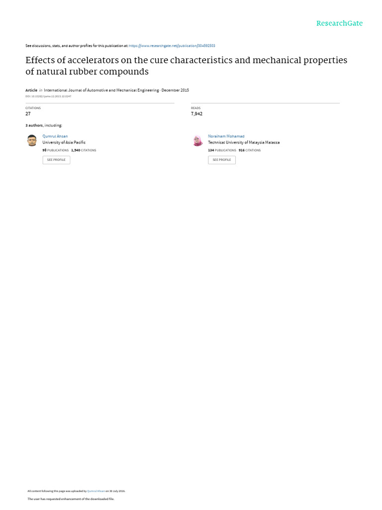 Effects of Accelerators On The Cure Characteristic | PDF | Natural ...