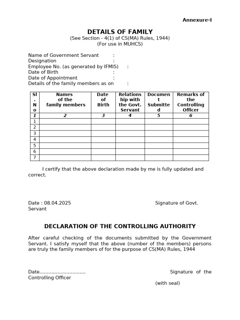 Family Details Declaration Form | PDF