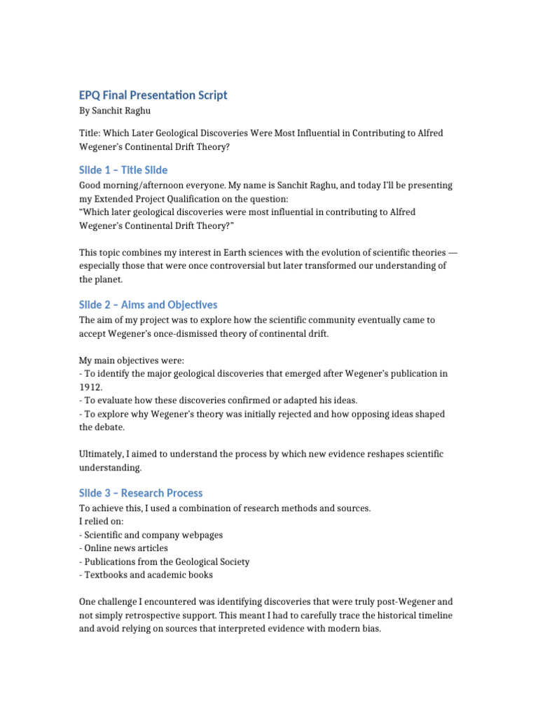 EPQ Presentation Script Sanchit Raghu | PDF | Science | Earth Sciences
