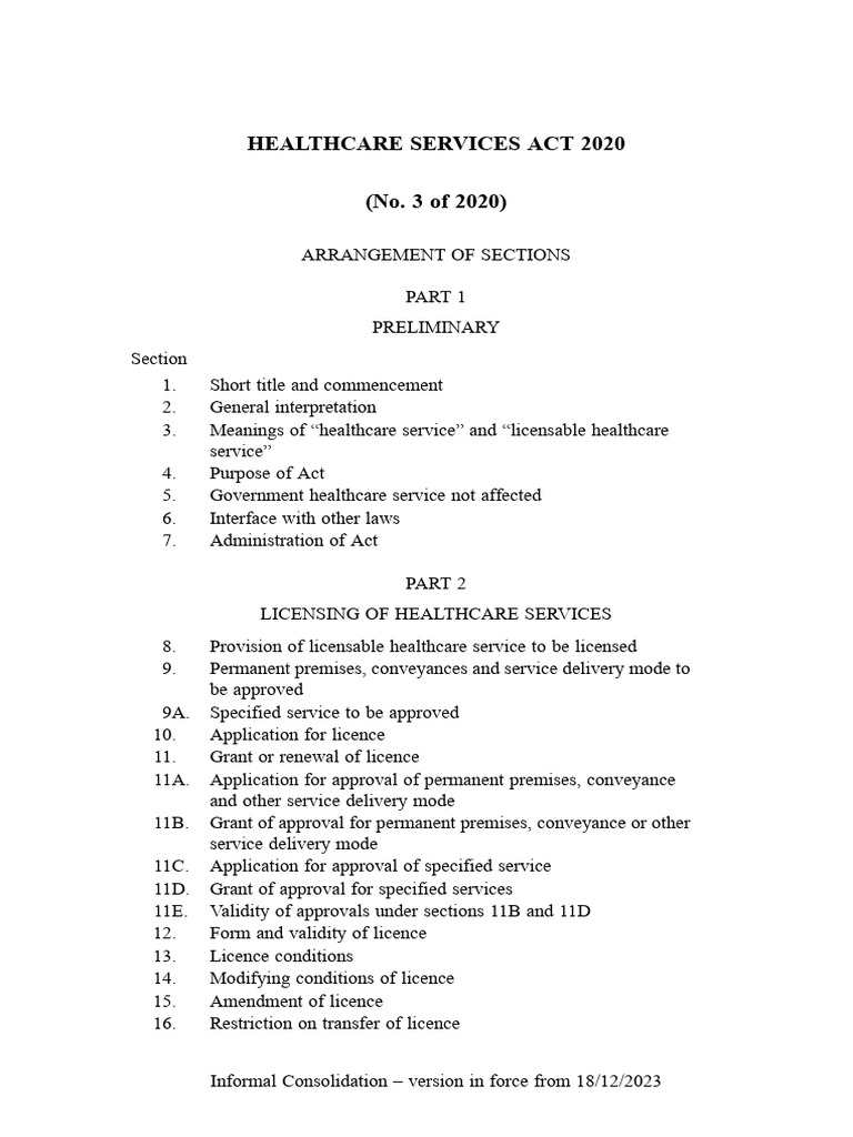 Healthcare Services Act 2020 Overview | PDF | License | Health Professional