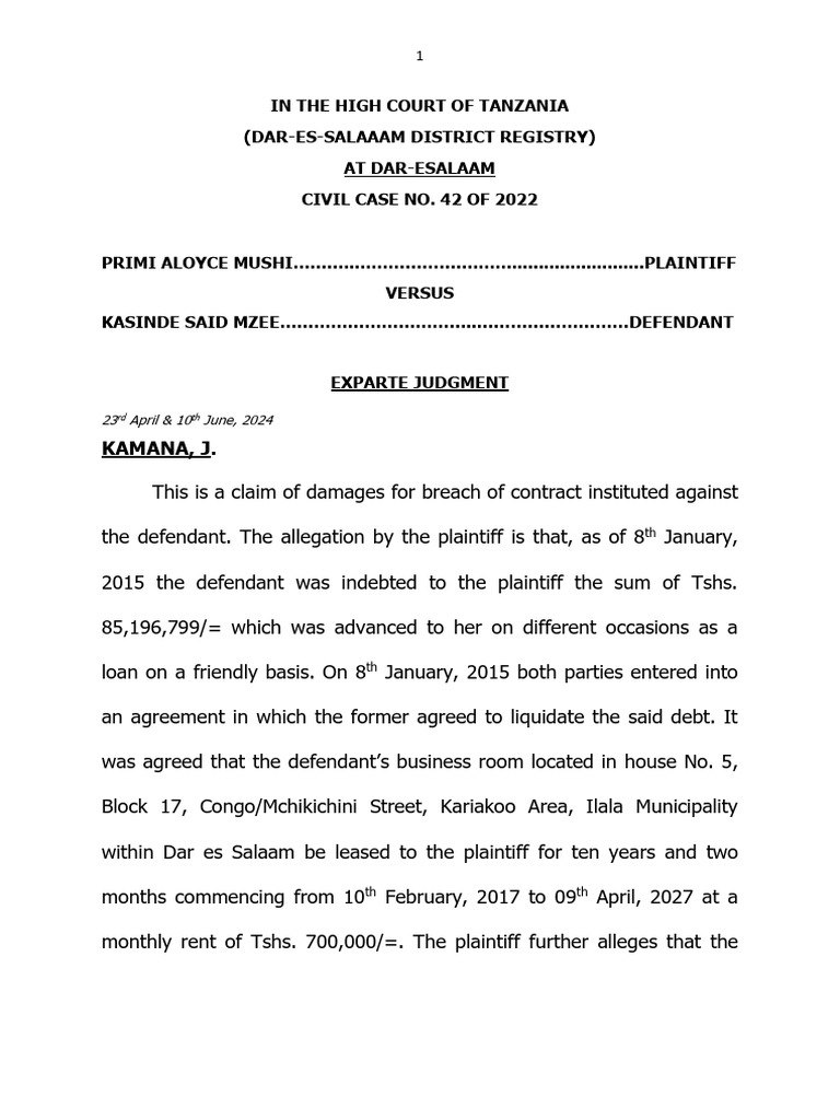 Primi Aloyce Mushi Vs Kasinde Said Mzeee 2024 TZHC 7248 (10 June 2024 ...