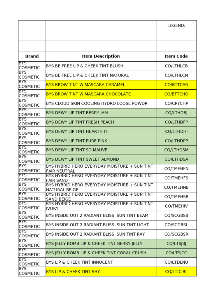 BYS and Rude Cosmetics Product List | PDF | Cosmetics | Eyebrow