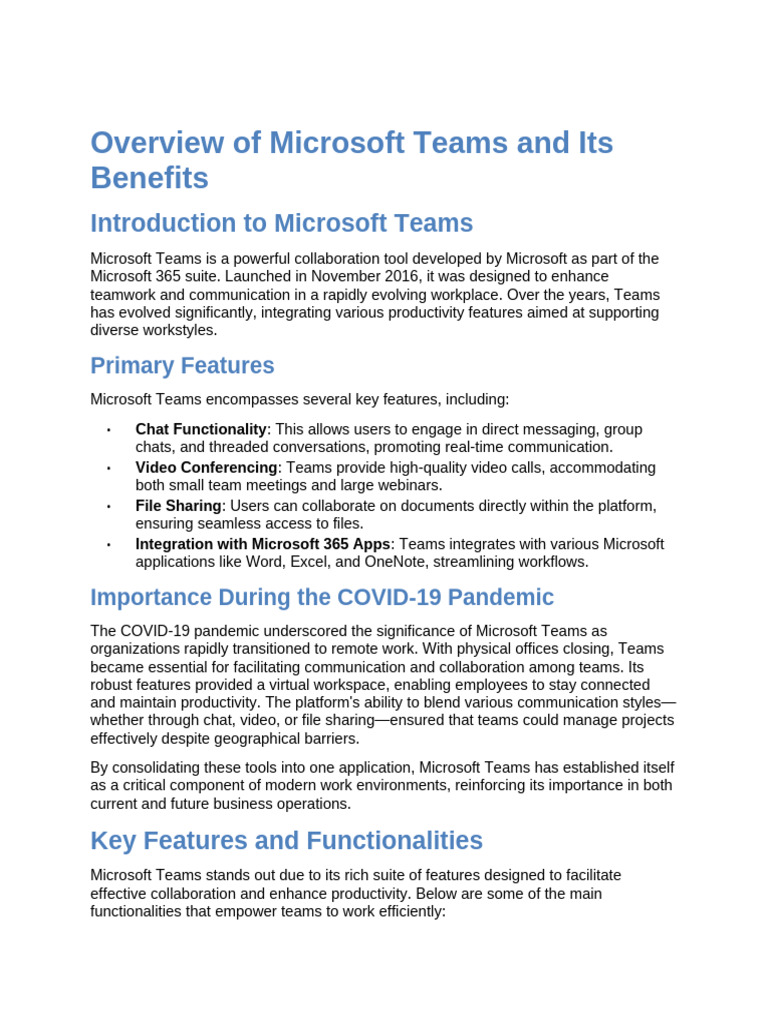 Microsoft Teams: Key Benefits Overview | PDF | Microsoft Outlook ...