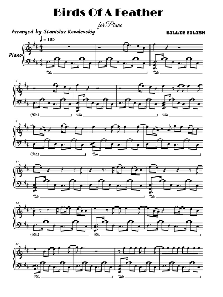 Birds of A Feather Billie Eilish Piano Cover by Stanislav Kovalevskiy | PDF | Birds | Ornithology