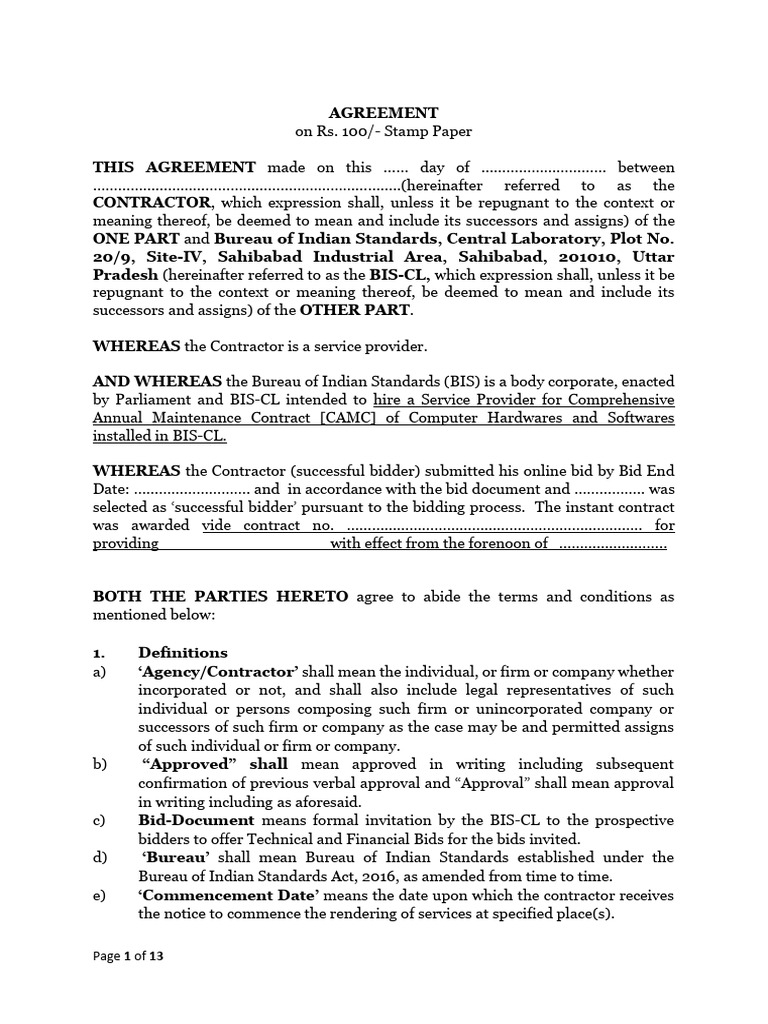 BIS Comprehensive Maintenance Contract Agreement | PDF | Indemnity ...