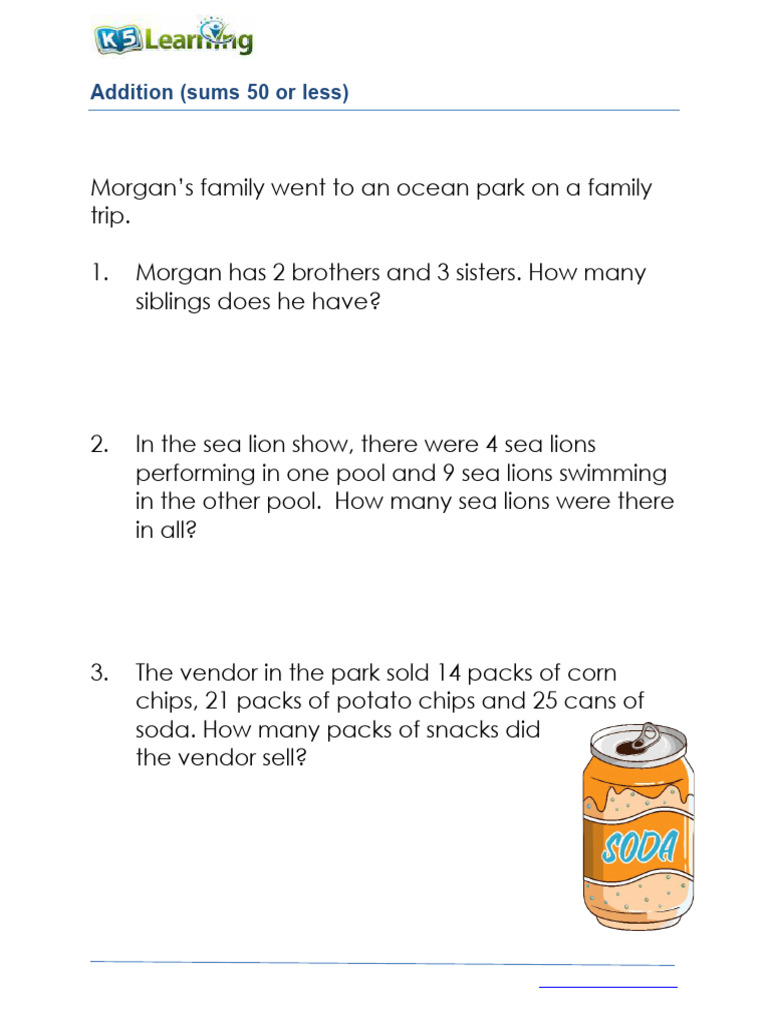 Grade 1 Addition Word Problems 50 D | PDF