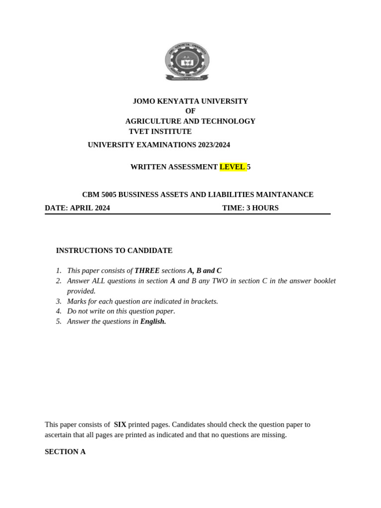 CBM 5005 March-April 2024 Level 5 | PDF | Internal Control | Inventory