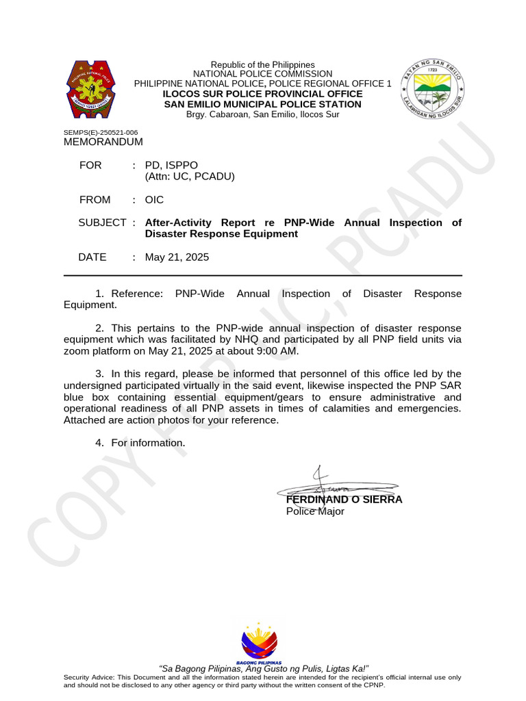 PNP Annual Disaster Equipment Inspection | PDF | Government | Law ...