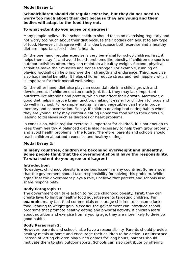 Model Essays | PDF | Diet (Nutrition) | Diet & Nutrition