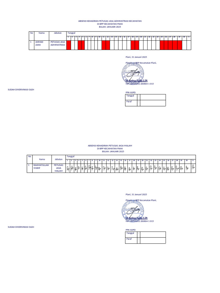 Absen & Rekap Ptt Piani | PDF