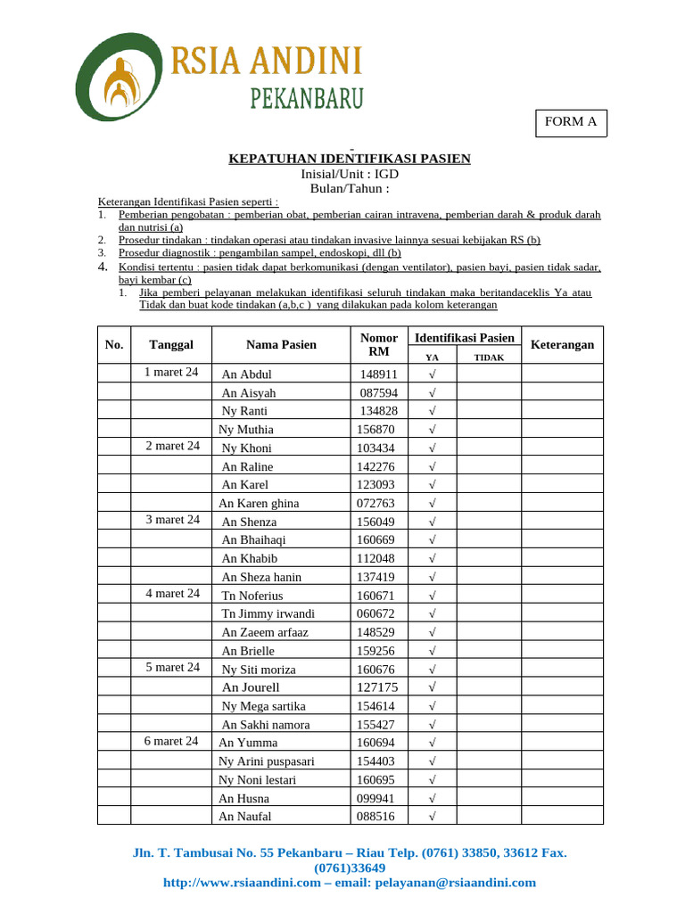 (Form A) Kepatuhan Identifikasi Pasien | PDF