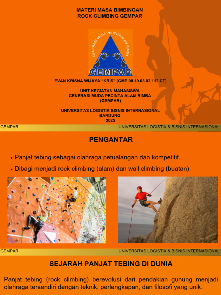 Materi Masa Bimbingan (MABIM) Divisi Rock Climbing GEMPAR 2025 | PDF