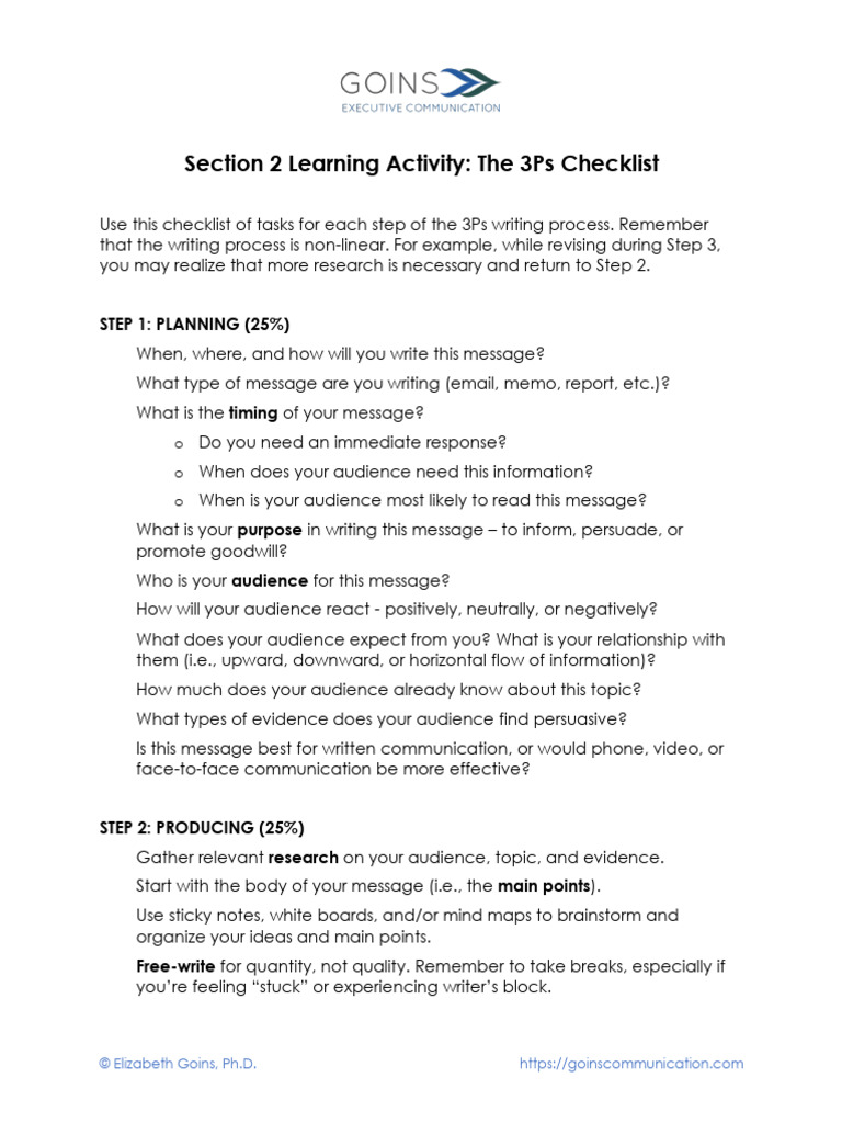 007 Section 2 Activity The 3Ps Checklist | PDF | Proofreading | Cognition
